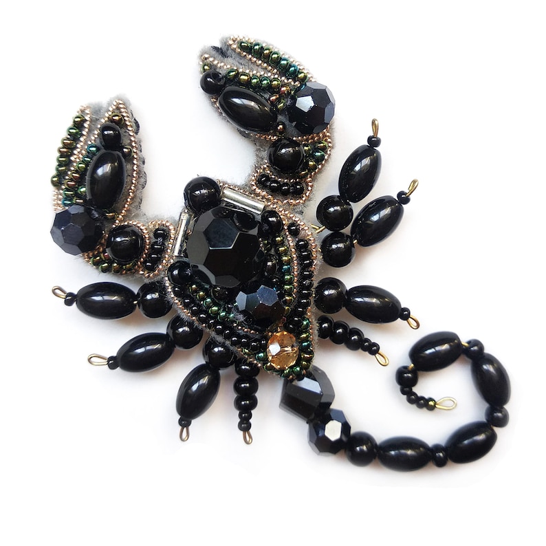 Bead Embroidery Kit Scorpion Brooch, Scorpion Embroidery, Beaded Black ...
