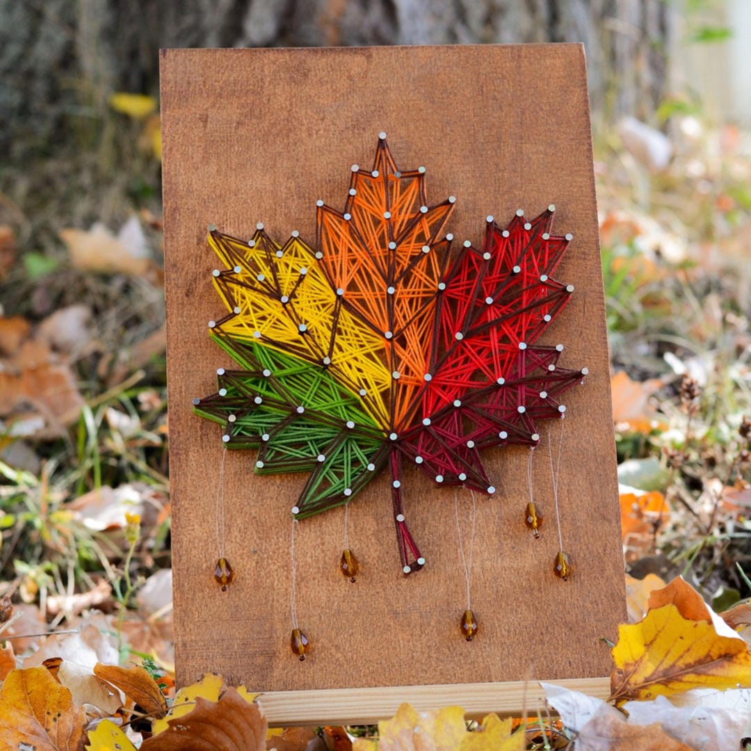 String Art Kit Maple Leaf, Autumn Wall Decor, Needlepoint Kit, Colorful ...