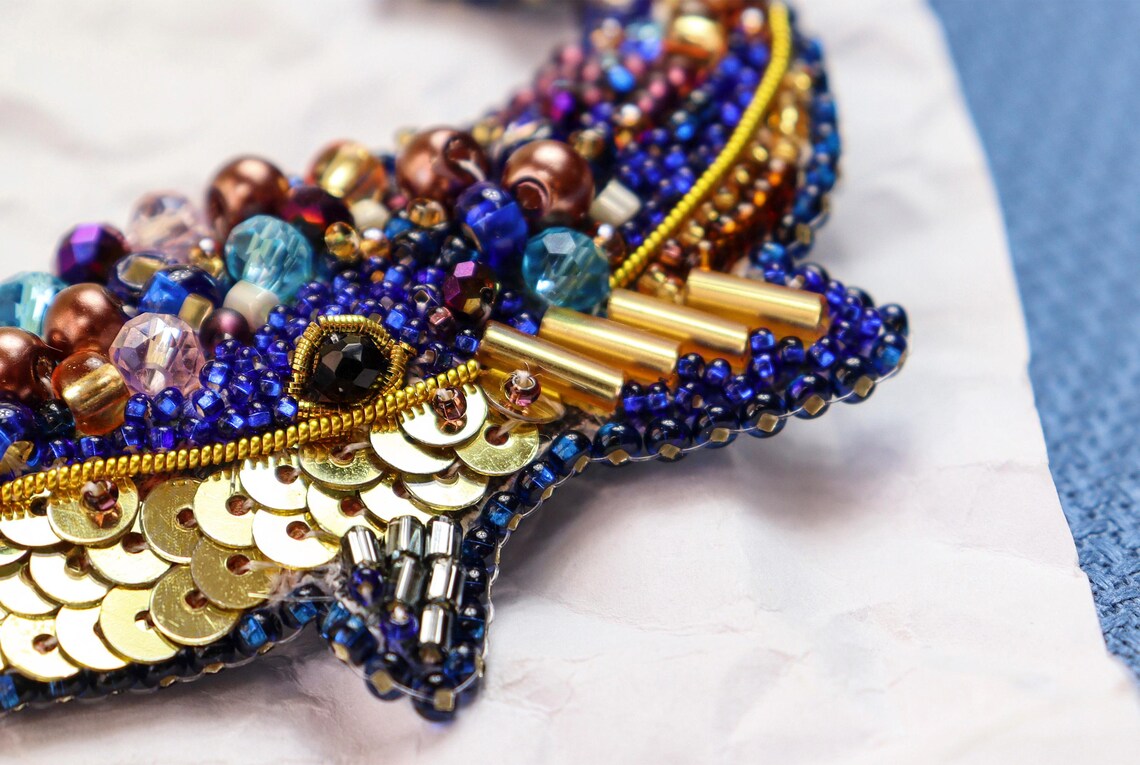 Bead Embroidery Kit Whale Brooch, DIY Beaded Blue Whale, Nautical ...