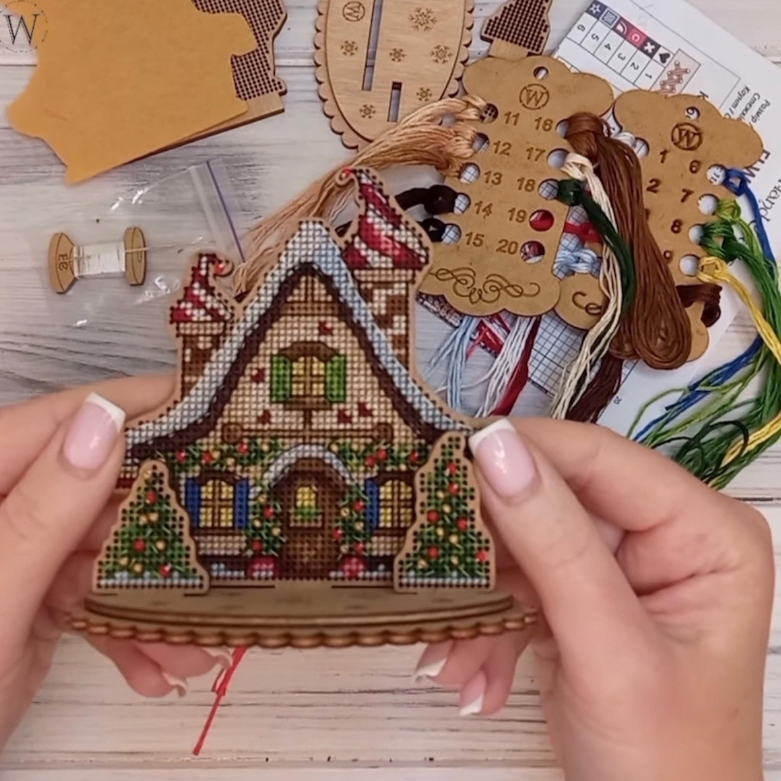 Cross Stitch Kit Gingerbread House, Winter House Embroidery, DIY ...