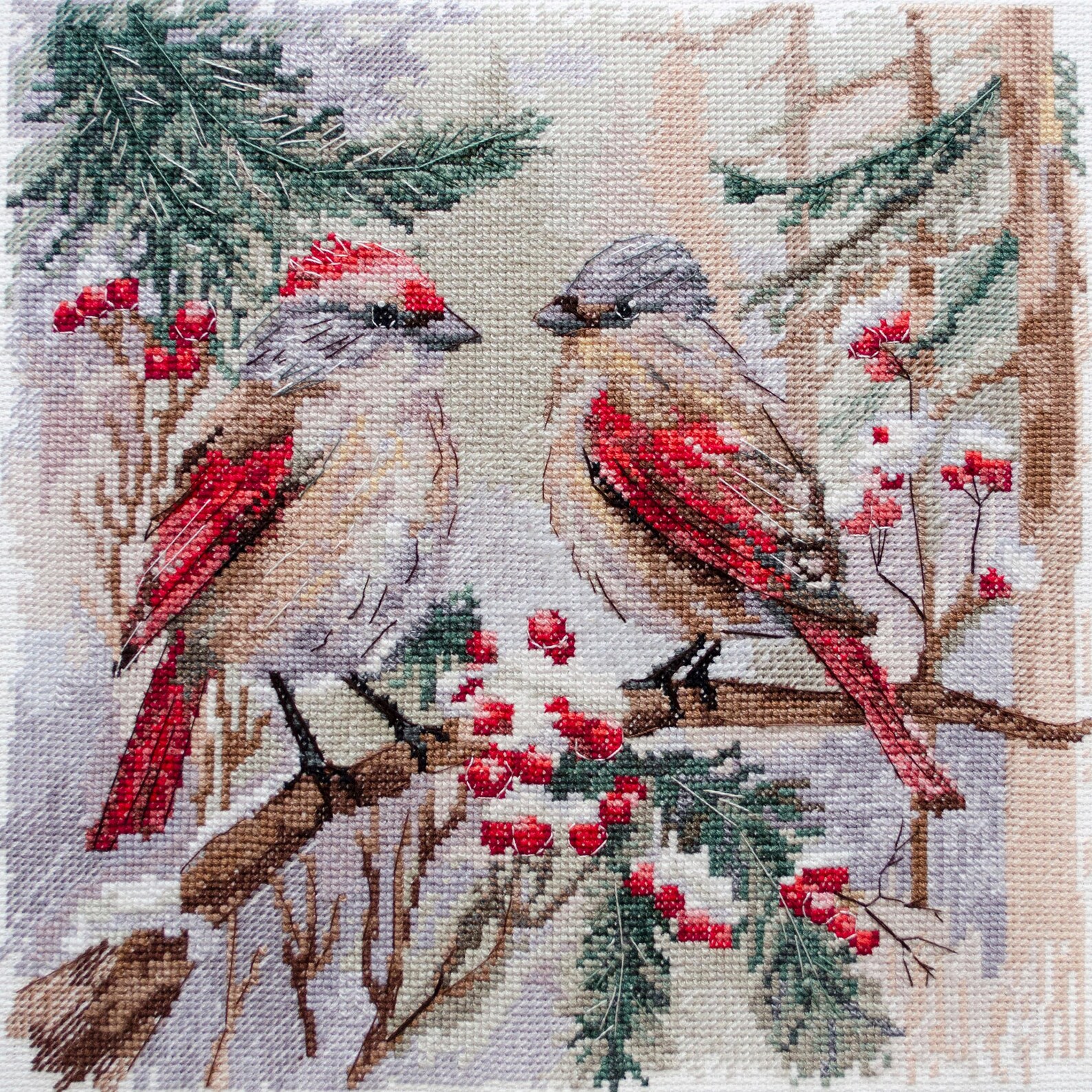 Cross Stitch Kit Chittering About Winter, Birds Embroidery, Winter ...