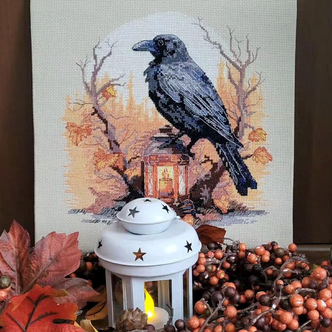 Cross Stitch Kit Black Raven, Bird Embroidery, Needlepoint Kit - Etsy