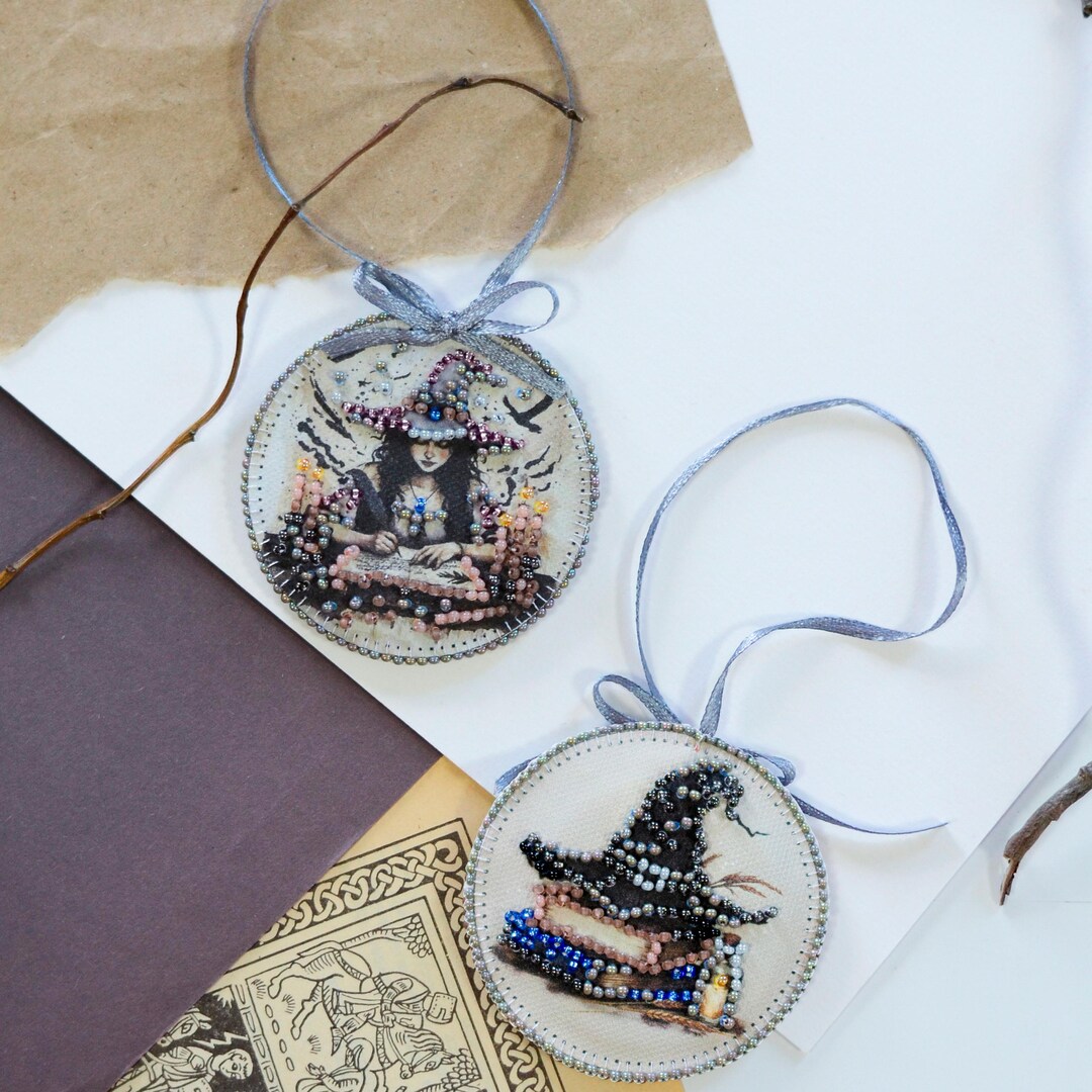 Bead Embroidery Kit Halloween Toys, DIY Gothic Ornaments, Witch ...