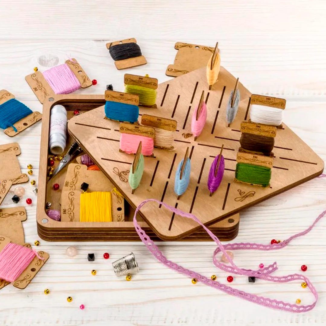 Plywood Needlework Box, Thread Storage, Embroidery Organizer, Wooden ...