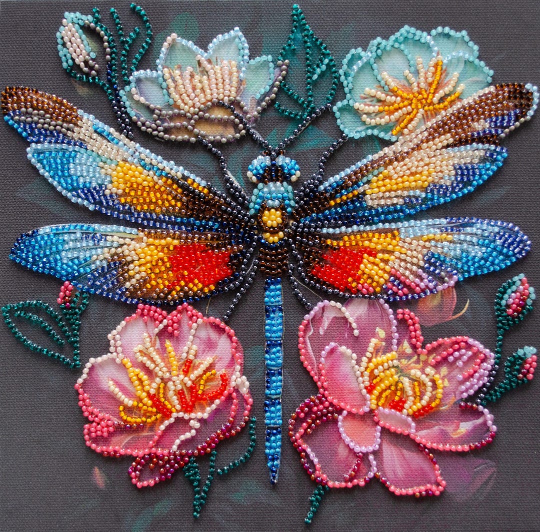 Bead Embroidery Kit Colorful Dragonfly, Insect Embroidery, DIY Beaded ...