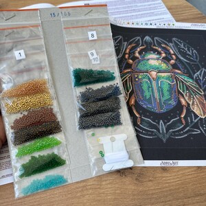 Bead Embroidery Kit Emerald Beetle, Insect Embroidery, DIY Beaded Bug ...