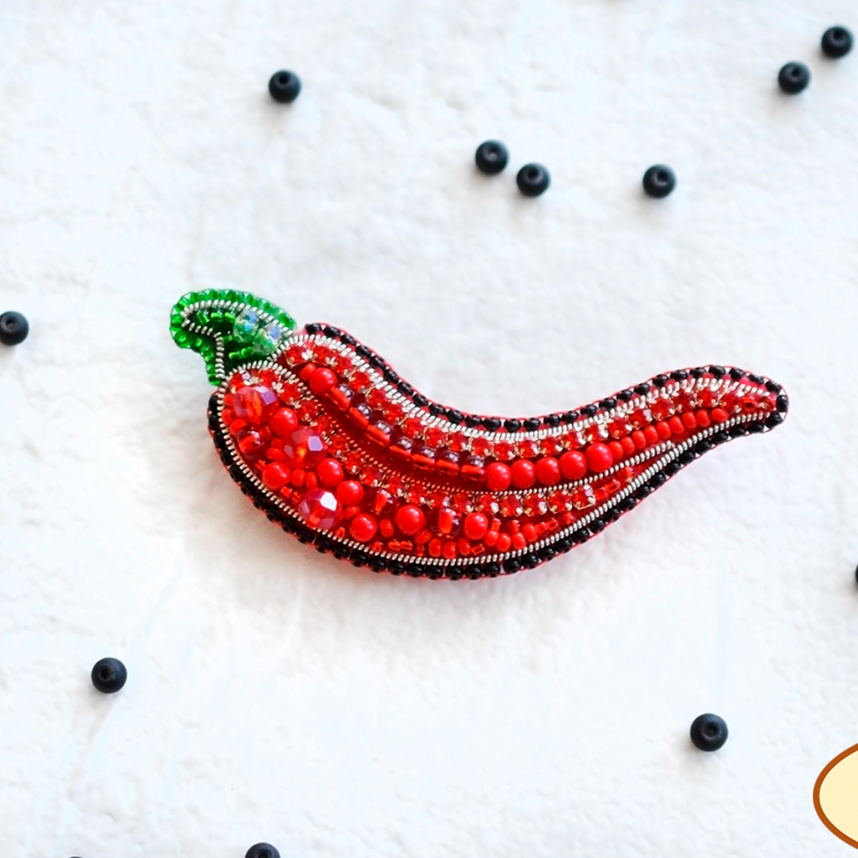 Bead Embroidery Kit Pepper Brooch, Pepper Embroidery, Beaded Red Pepper ...