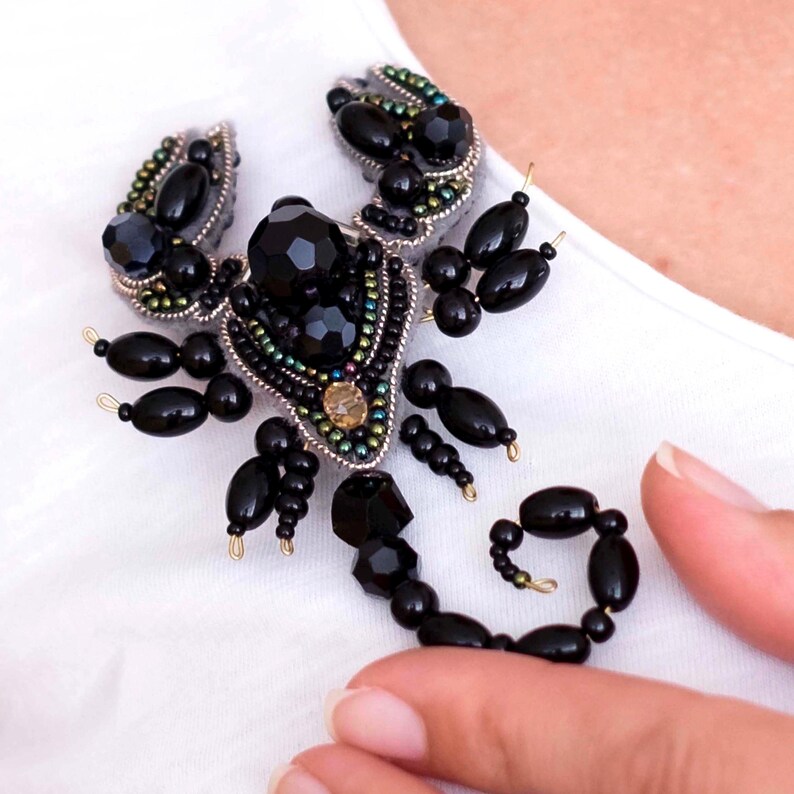 Bead Embroidery Kit Scorpion Brooch, Scorpion Embroidery, Beaded Black ...