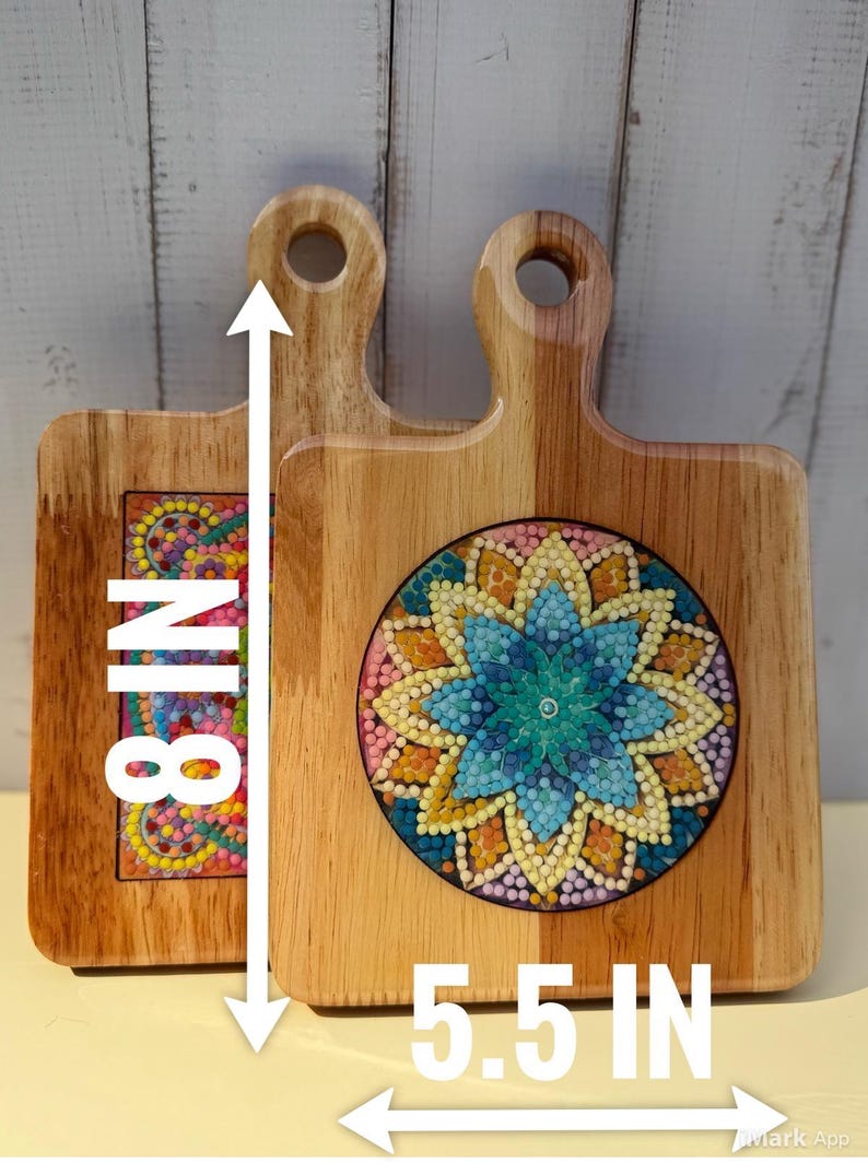 Mini Cutting Board Mandala - Handmade - Diamond Art Finished ~ Set of 2 ...