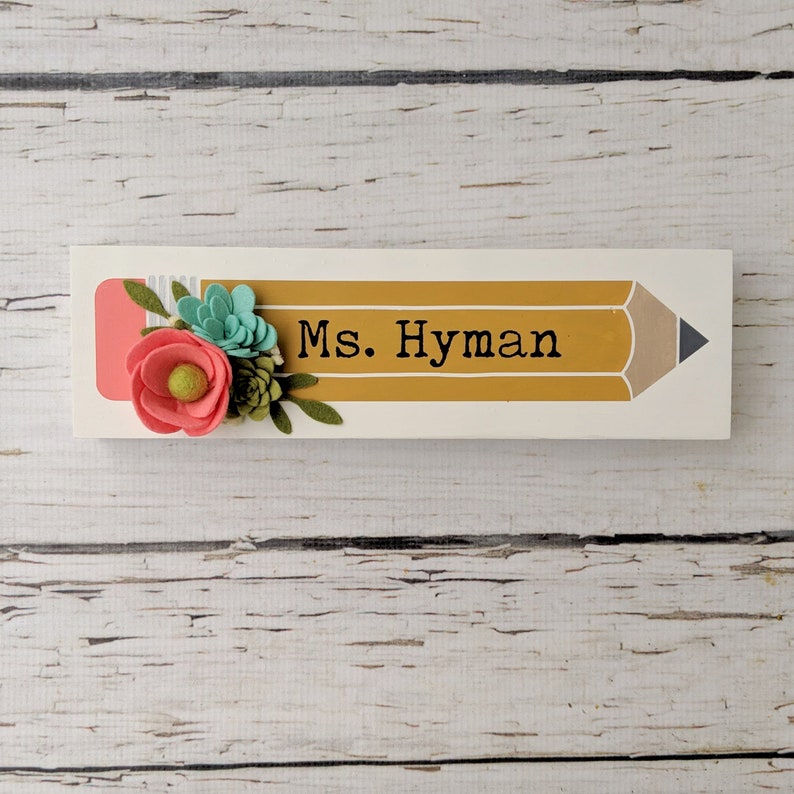 Teacher pencil sign with felt flowers teacher appreciation | Etsy