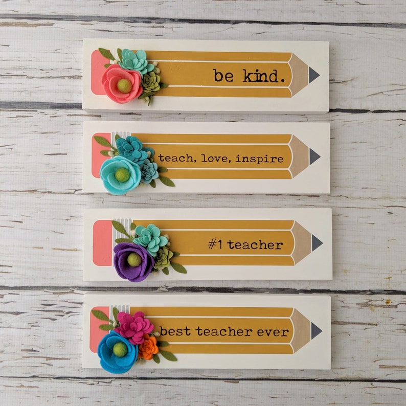Teacher pencil sign with felt flowers teacher appreciation | Etsy