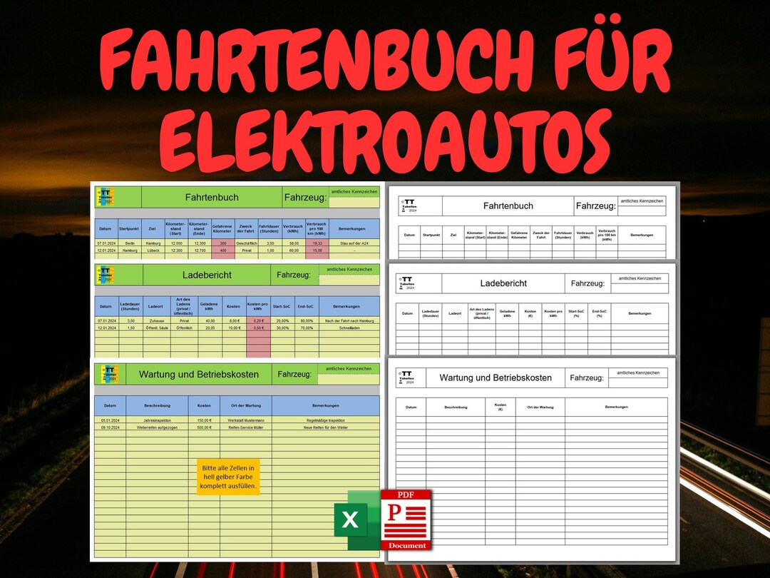 Logbook for Electric Cars - Including Charging Report, Maintenance ...