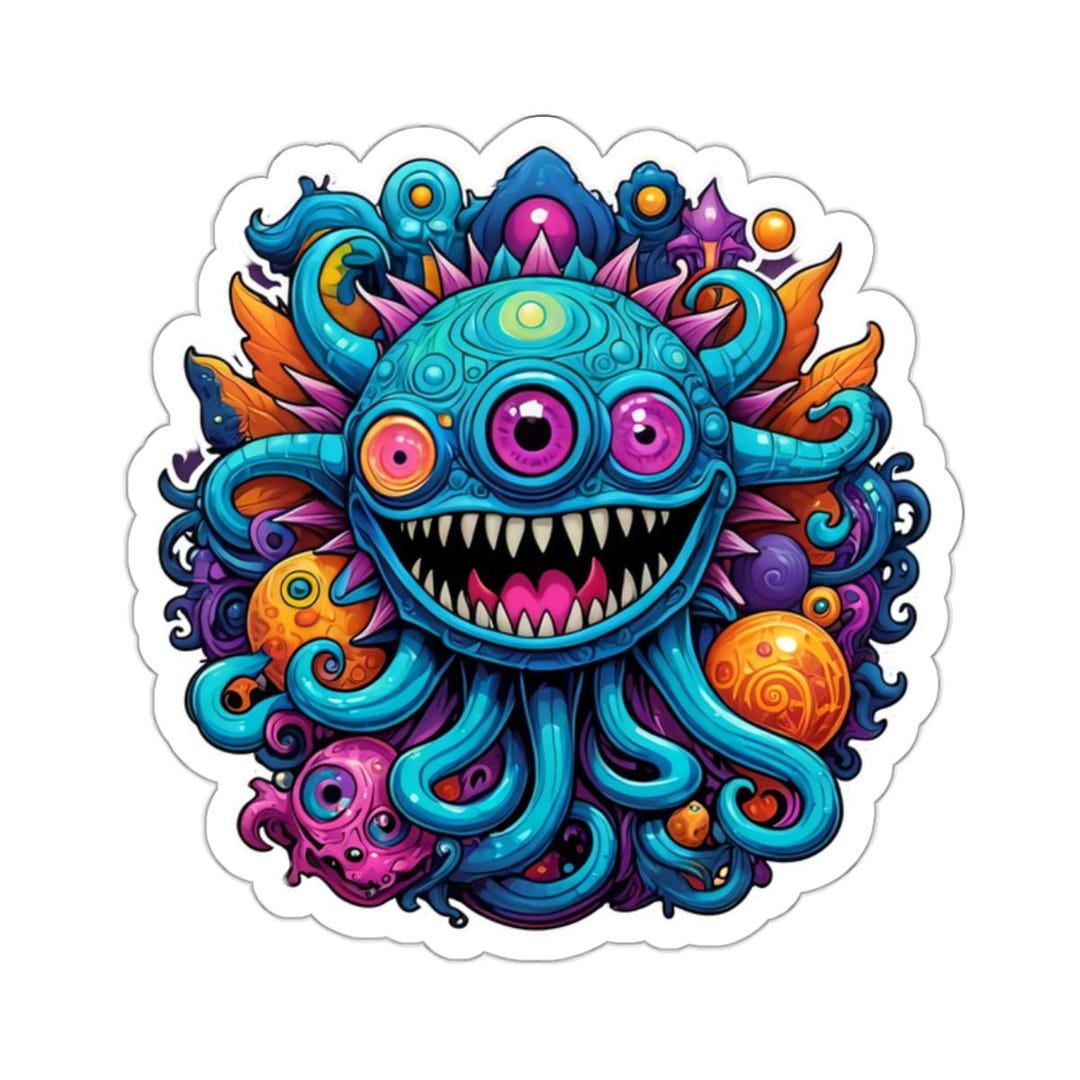 Squiggly Blue Monster Sticker - Etsy