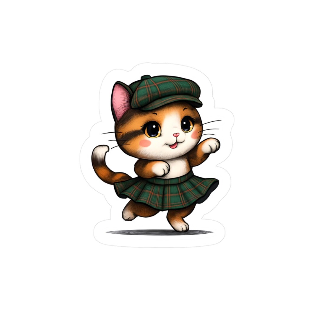 Scottish Tabby Cat Vinyl Sticker, Kilt & Cap, Tartan Pet Decal - Etsy
