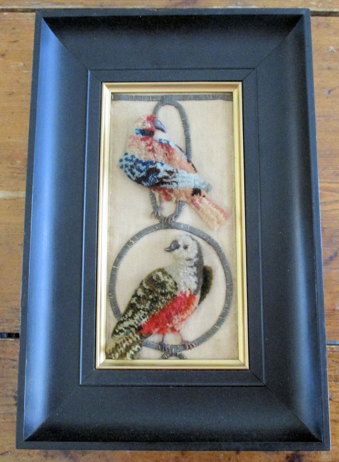 Antique Plushwork Embroidery Birds Silk Chenille 1860's Metallic ...