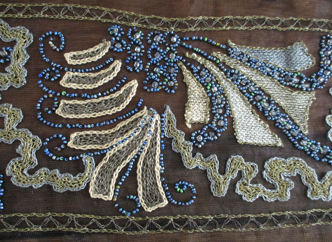 Antique Egyptian Revival Trim Beaded Metallic Tulle Flounce 1920's Art ...