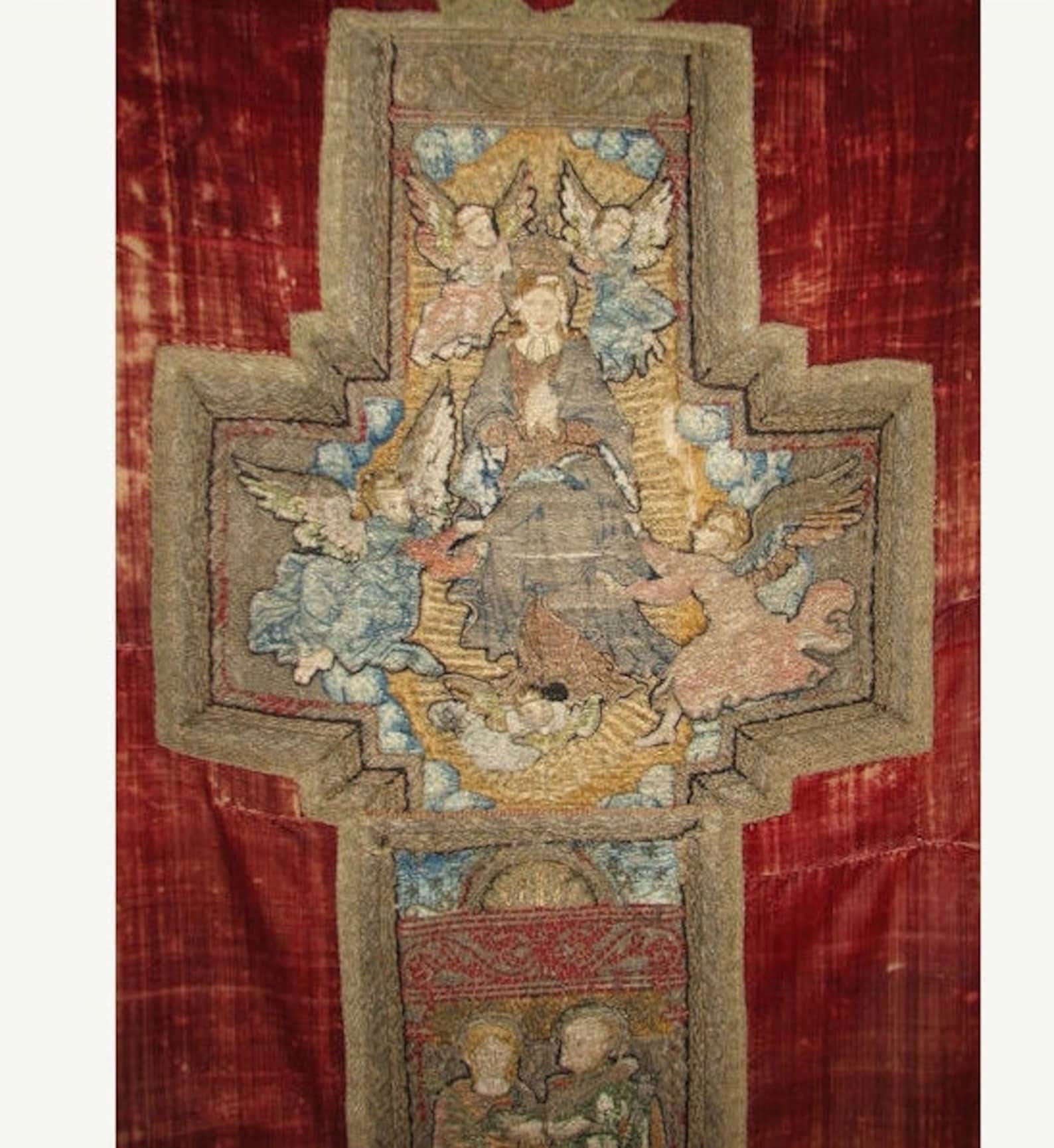Antique Silk Velvet Vestment French Angels 1700's Orphrey RARE - Etsy