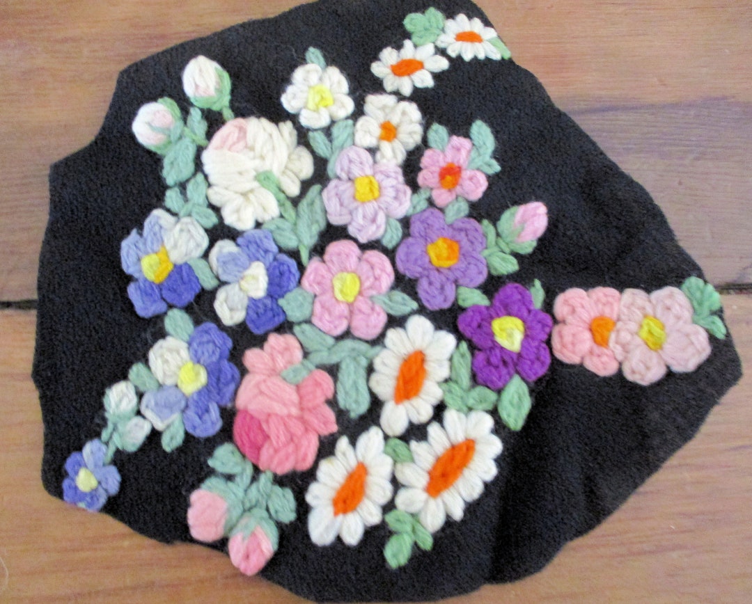 Antique Wool Embroidery Panel English Roses 1930's-40's BEAUTIFUL (2 of ...