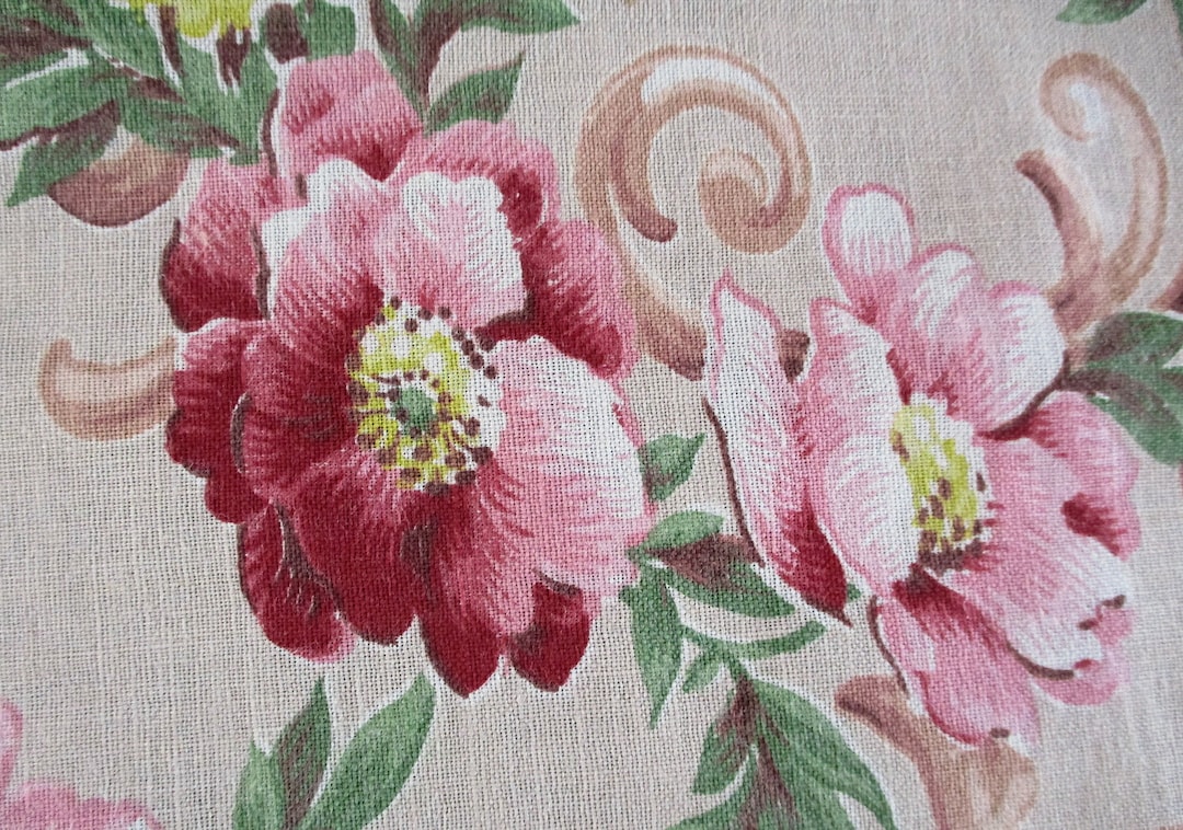Antique Linen Fabric C.1920's-40's Taupe Pink Yellow LOVELY - Etsy