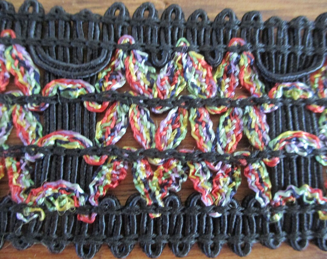 Antique Trim Rayon 1920-1940's Black Multicolor Weave GORGEOUS (B) - Etsy