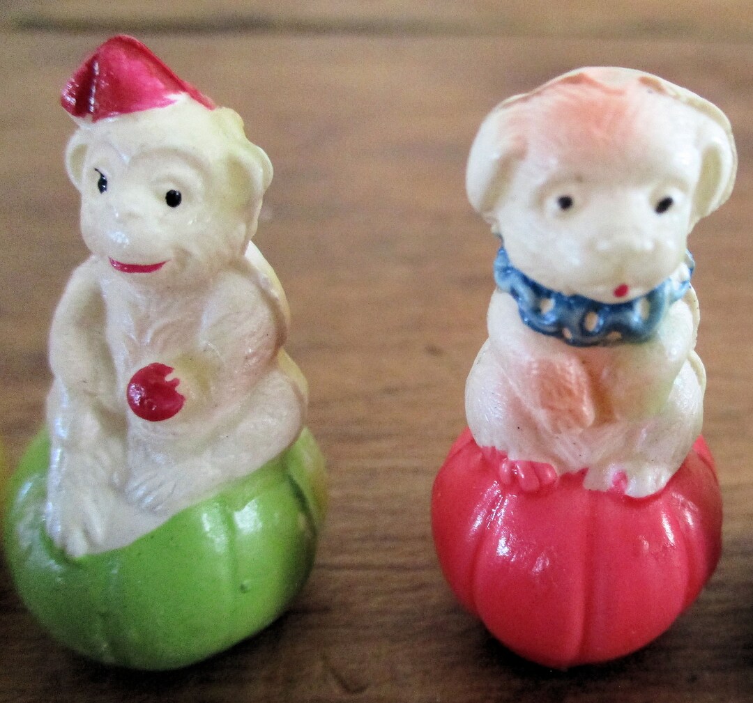 Antique Roly Poly Toys Set "4" Miniatures Dog Monkey Elephant Seal ...