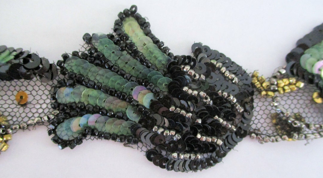 Antique Trim Egyptian Revival Beaded Tulle Edwardian Sequins Stunning ...
