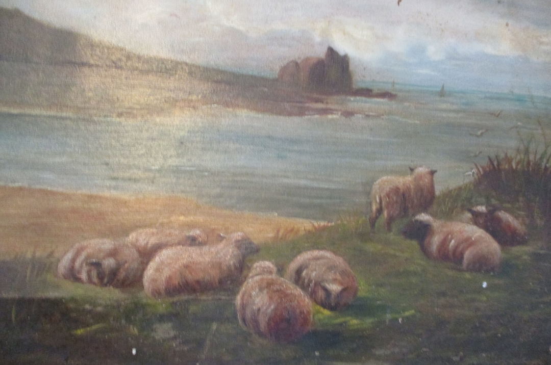 Antique Oil Painting Sheep Folk Art Landscape Signed 1869 GORGEOUS - Etsy