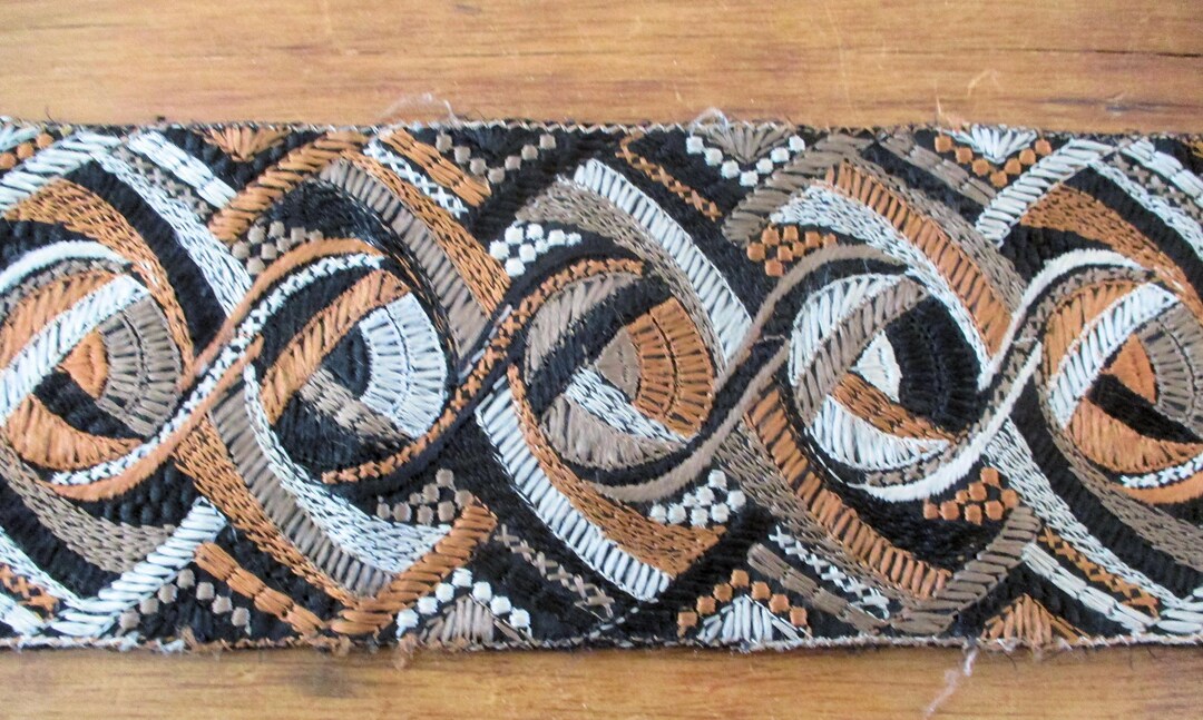 Antique Trim Embroidered and Woven Rayon Art Deco 1930s Black Orange ...