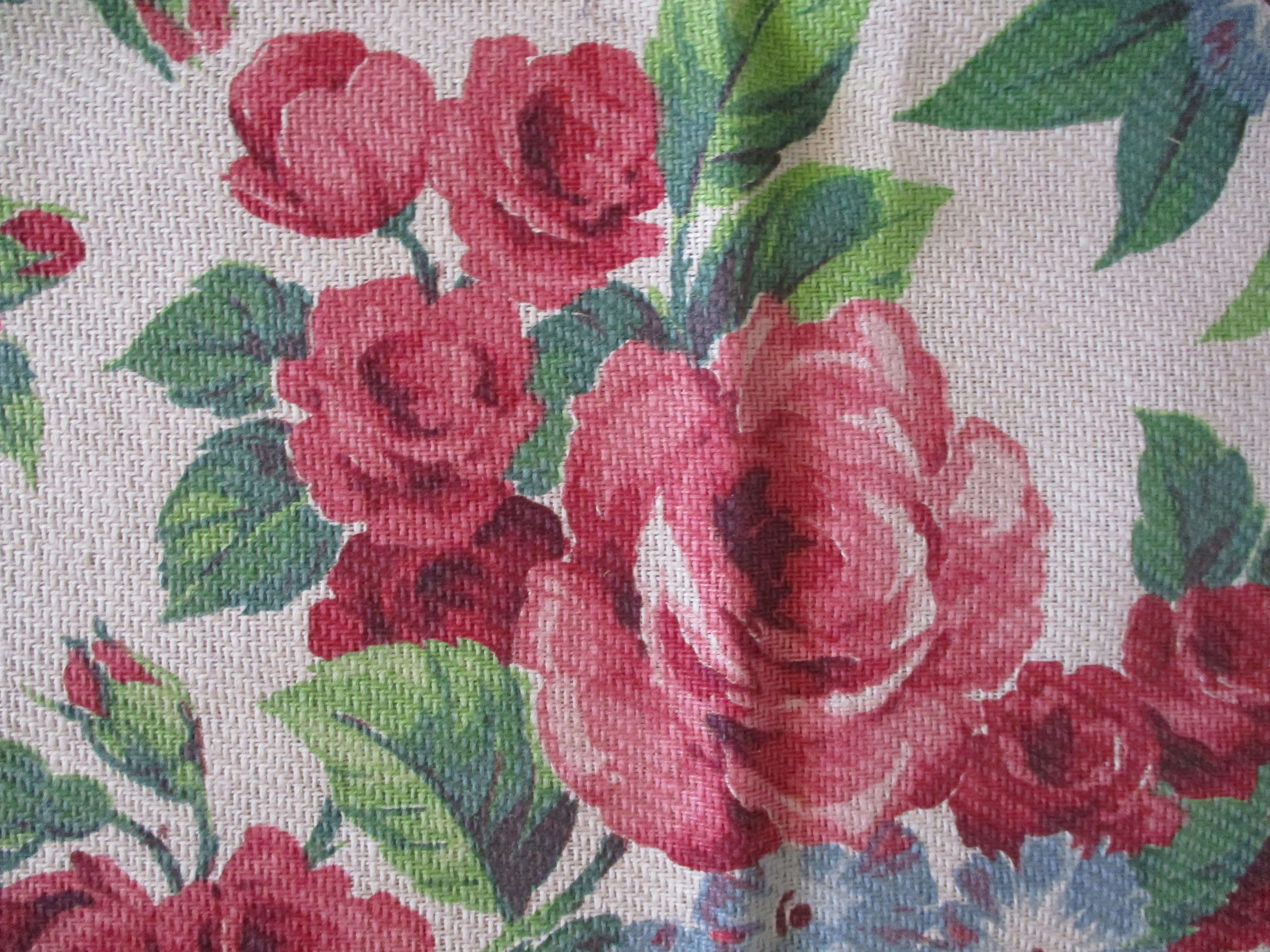 Vintage Cotton Fabric Roses 42 x 32 Linen Lovely | Etsy