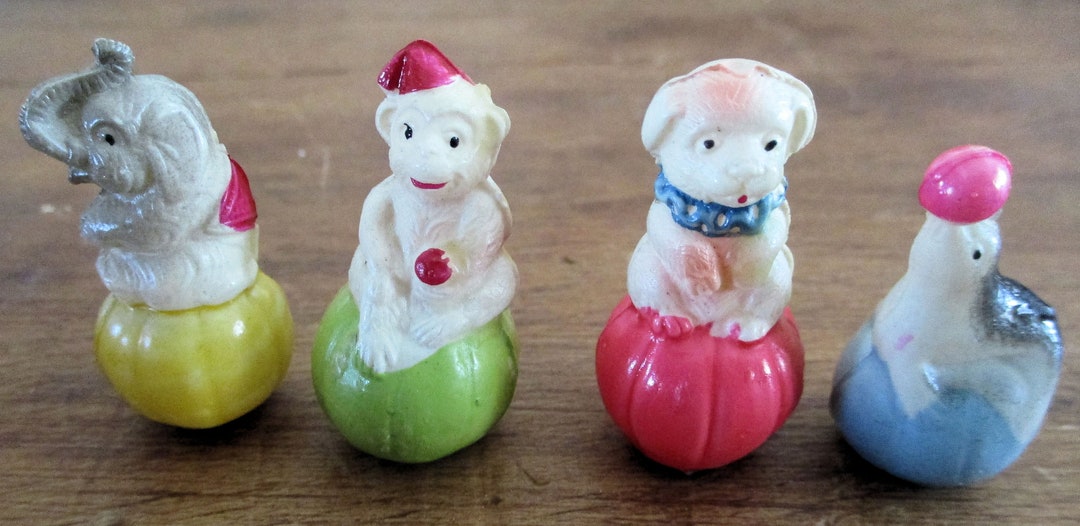 Antique Roly Poly Toys Set 4 Miniatures Dog Monkey Elephant Seal ...
