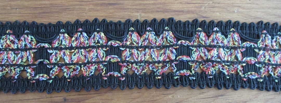 Antique Trim Rayon 1920-1940's Black Multicolor Weave GORGEOUS (A) - Etsy