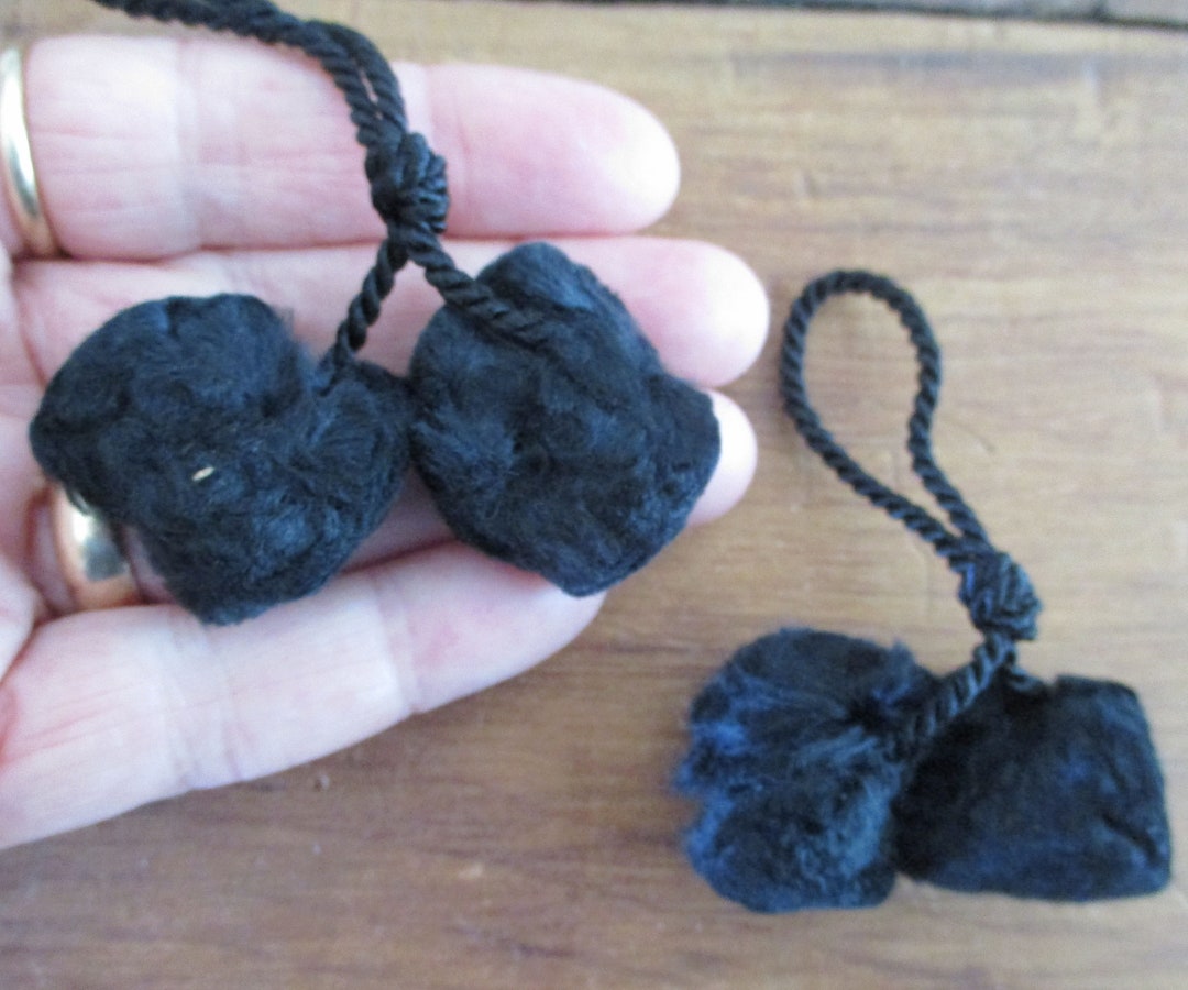 Antique Silk Bobbles Black Pompoms Victorian Mourning Tassels BEAUTIFUL ...