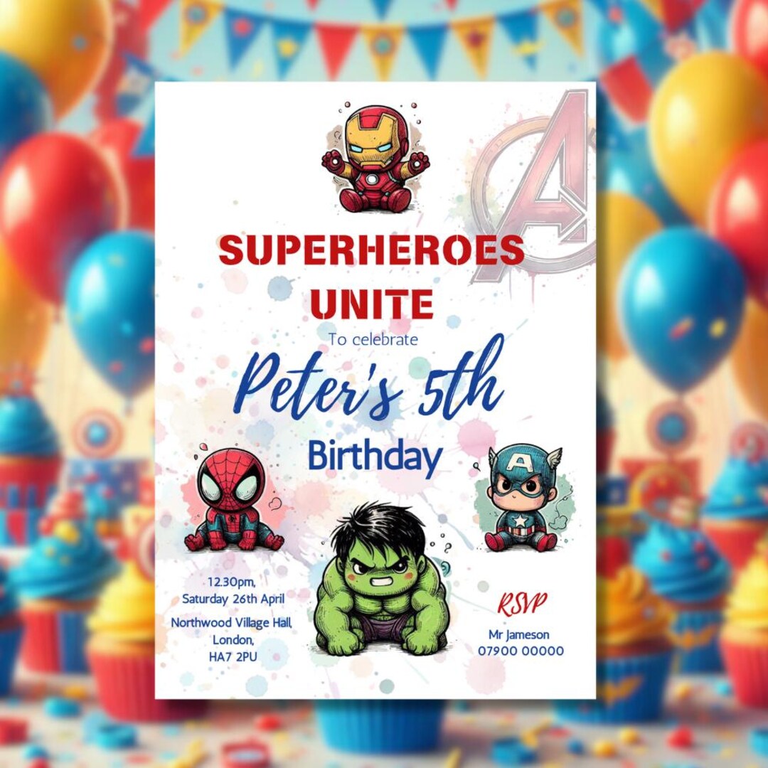 Editable Kids Marvel Themed Party Invitation Template - Etsy