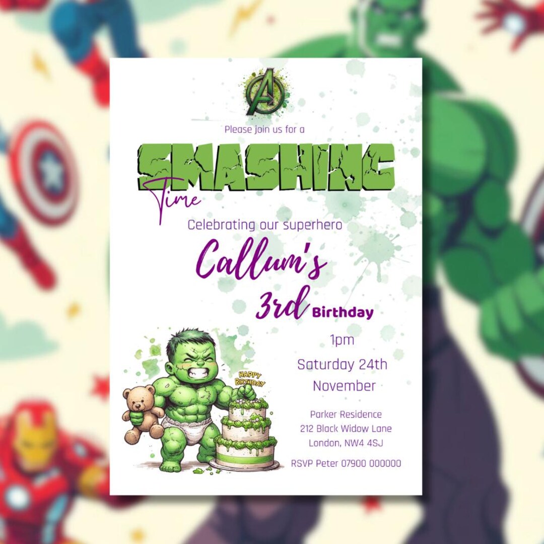 Editable Marvel Hulk Themed Invitation Template - Etsy