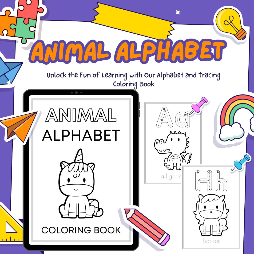 Animal Alphabet Tracing and Coloring Book - Etsy