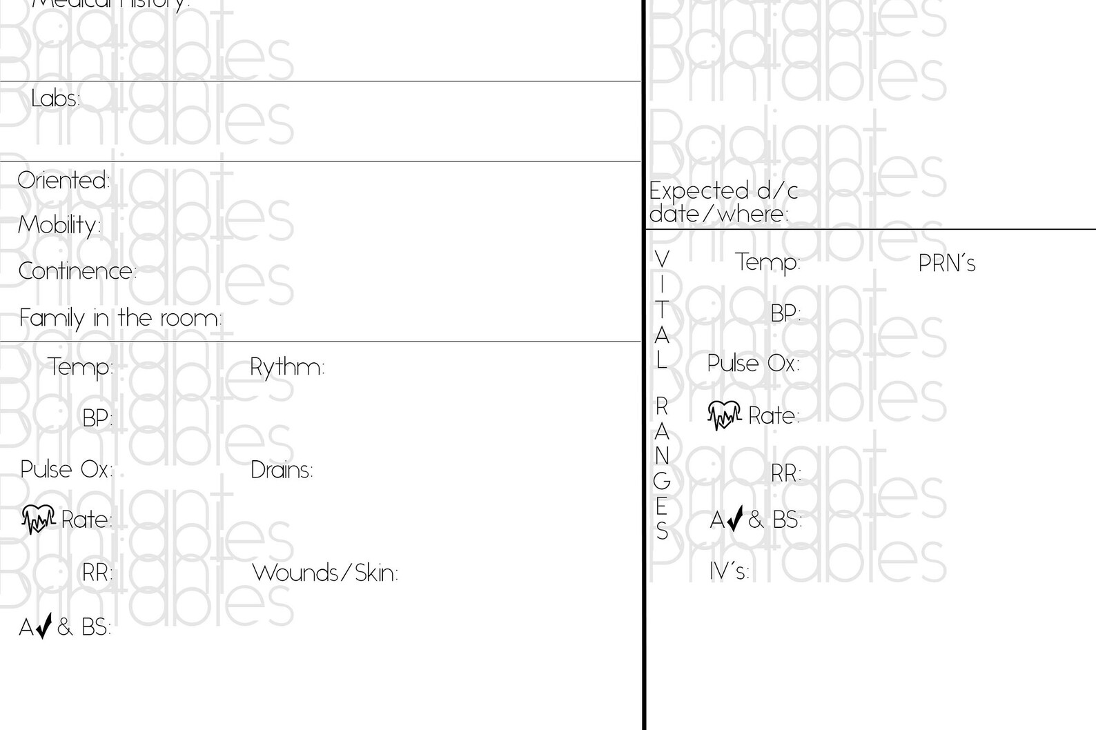 DIGITAL: Nurses Report Sheet - Etsy