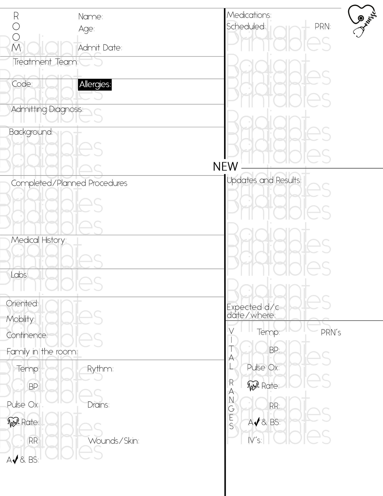 DIGITAL: Nurses Report Sheet - Etsy