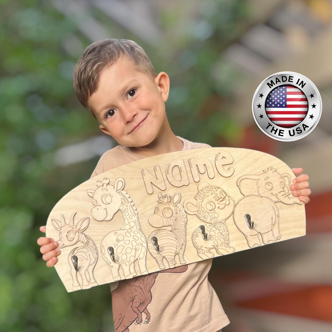 Custom Safari Animal Wooden Coat Rack for Kids DIY Art Project Safari ...