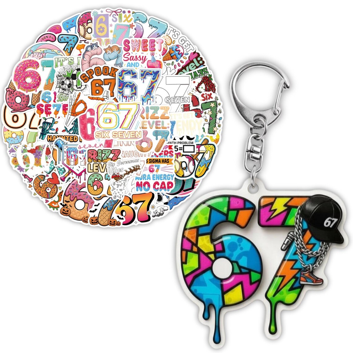 Six Seven Keychain or Necklace : 67 Meme, Backpack Charm, Birthday Gift ...