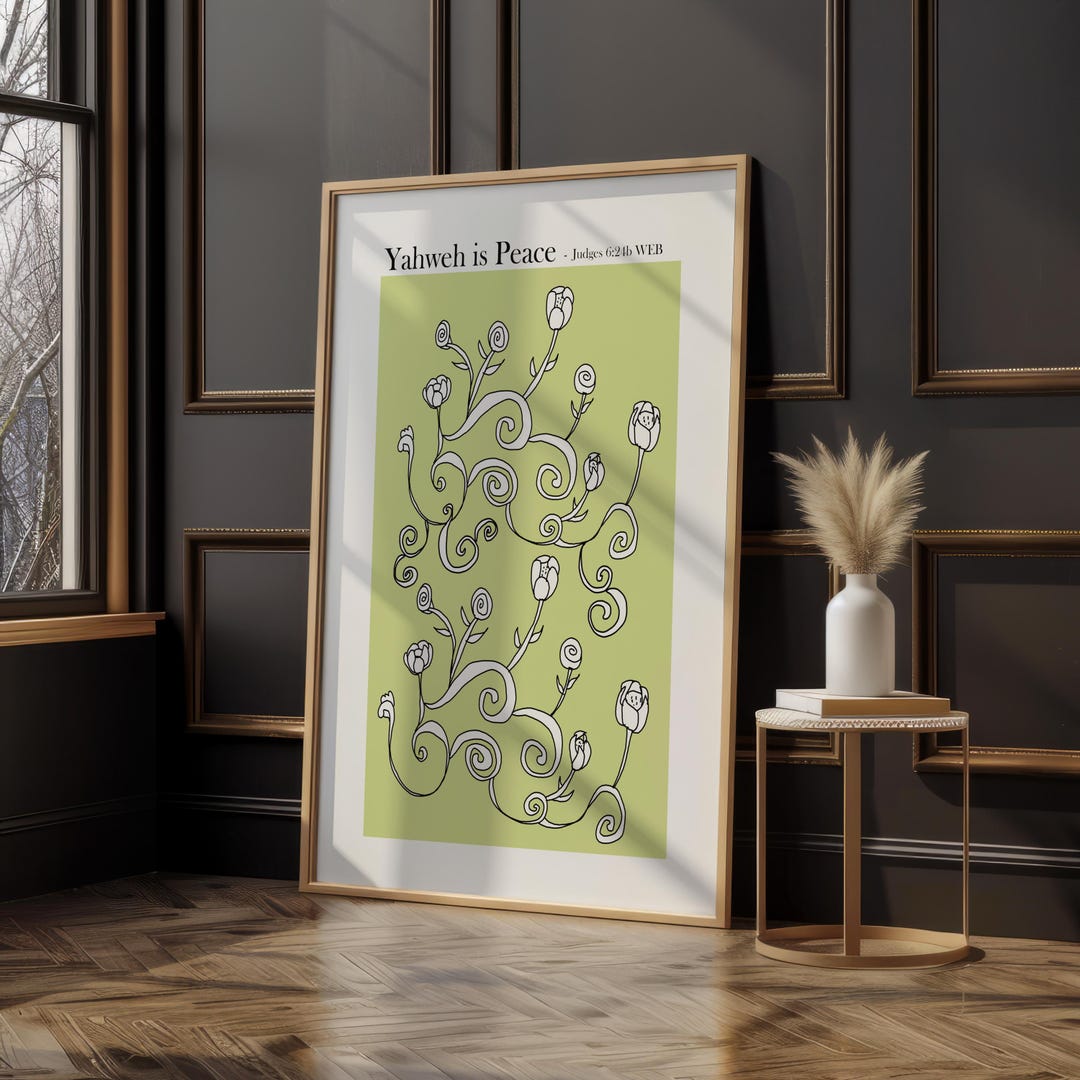Botanical Bible Verse Pastel Green Yahweh is Peace Wall Art Minimalist ...