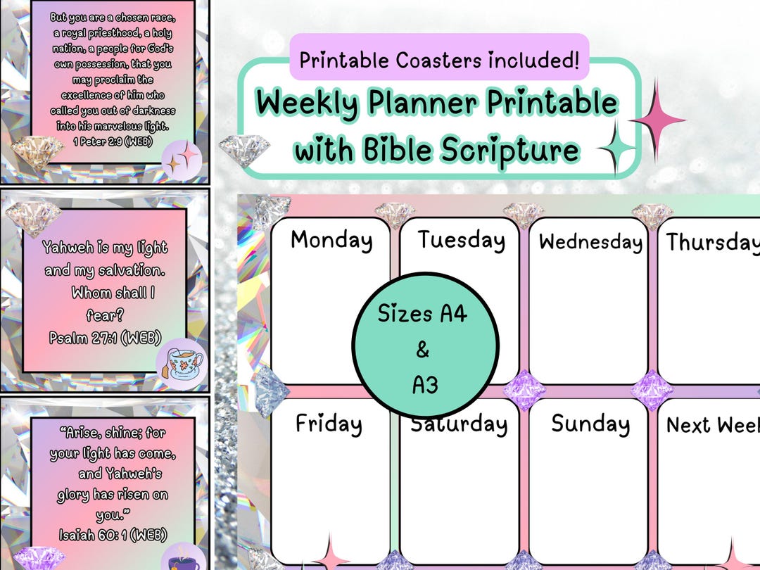 Weekly Planner Printable With Bible Scriptures, Printable Coasters ...
