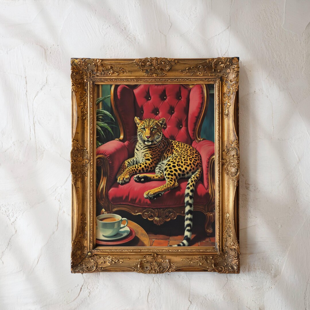 Retro Leopard Print Red Retro Poster Maximalist Digital Print ...