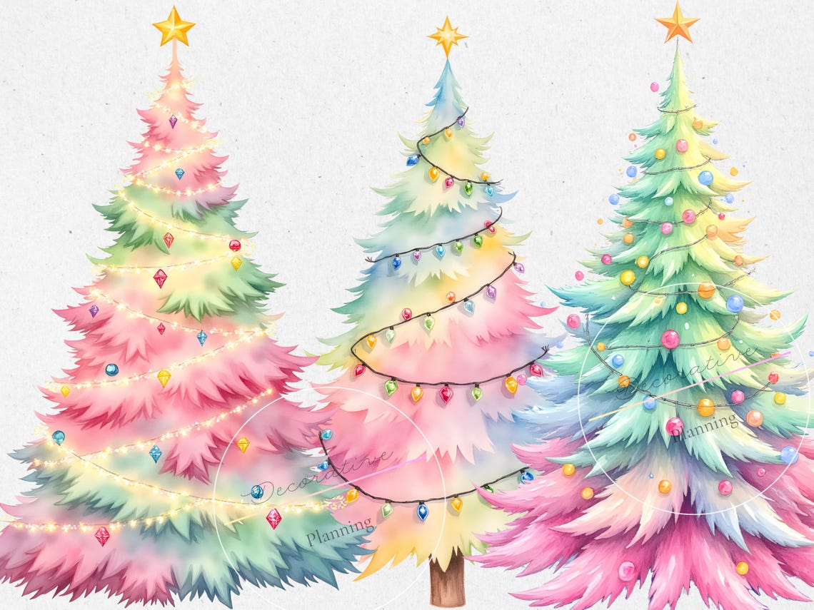 Pastel Christmas Clipart Watercolor Christmas Tree PNG Pastel Christmas ...