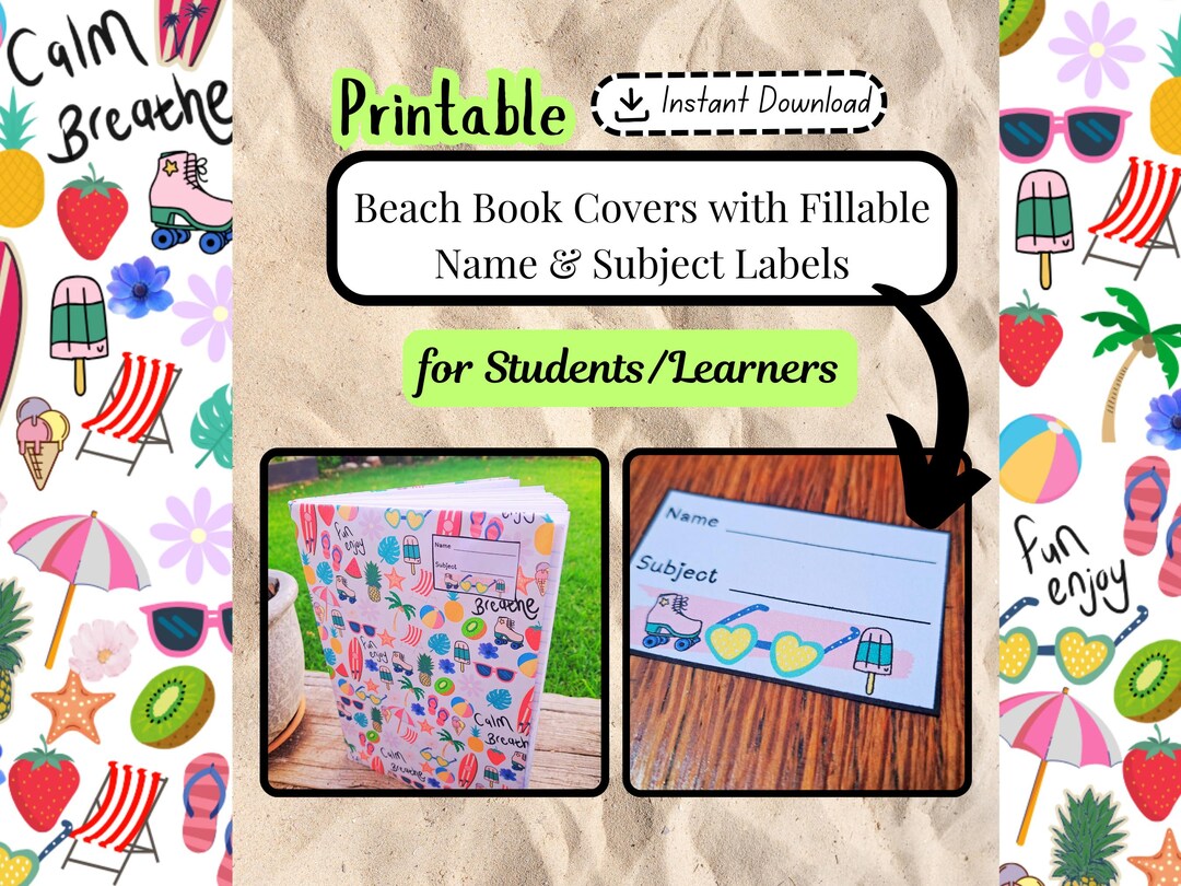 Coastal Book Wrapping/fillable & Printable Name and Subject Labels ...