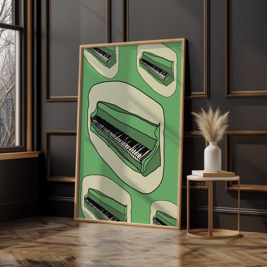 Retro Poster, Sage Green Art Print, Piano Print Art, Pianist Gift, Sage ...