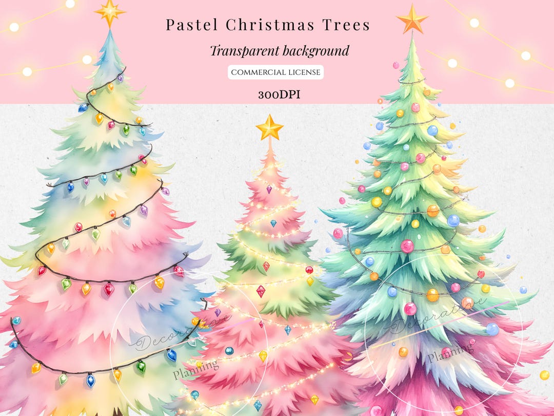 Pastel Christmas Clipart Watercolor Christmas Tree PNG Pastel Christmas ...
