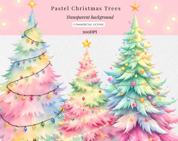 Pastel Christmas Clipart Watercolor Christmas Tree PNG Pastel Christmas ...