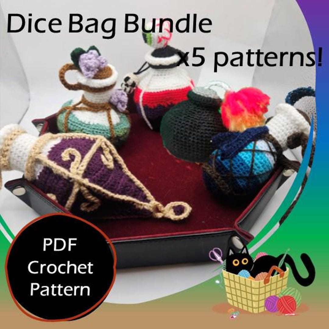 5 Pattern Bundle, Crochet Pattern Potion Bottle and Bomb Dice Bags ...