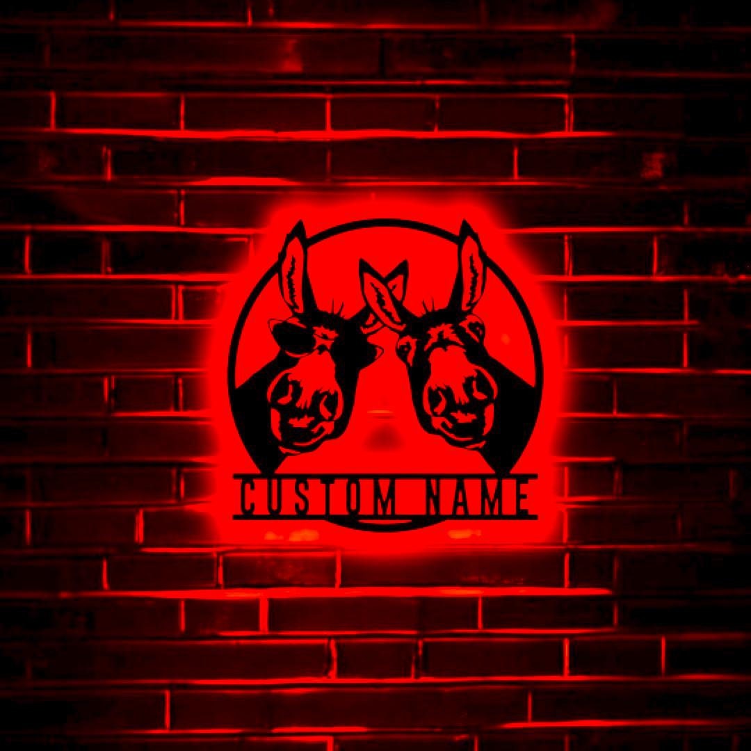 Custom Funny Two Donkey Farmhouse Wood Wall Art Led Light Custom Cute ...
