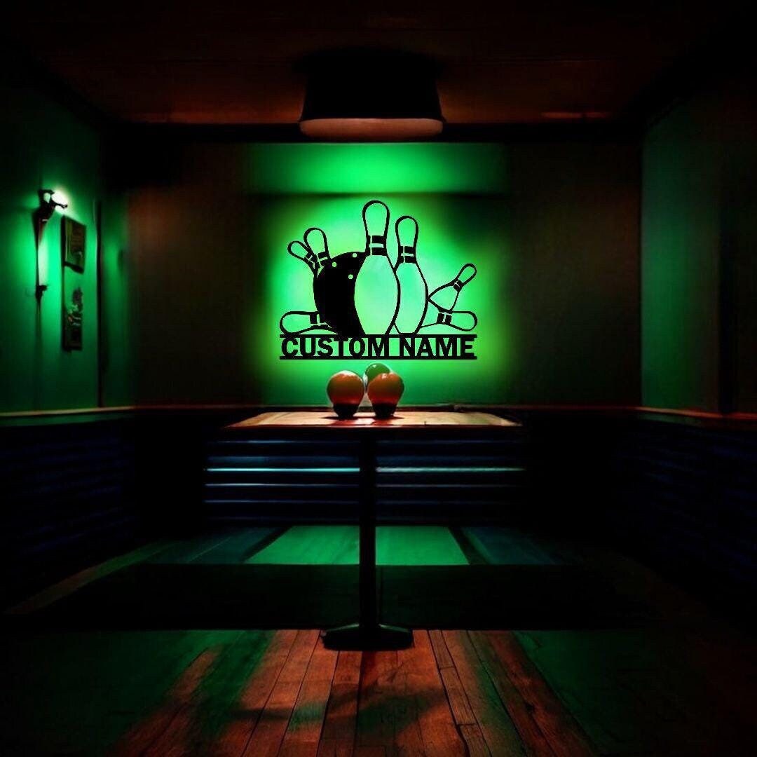 Personalized Bowling Wood Wall Art With Led Light, Valentine's Day Gift ...